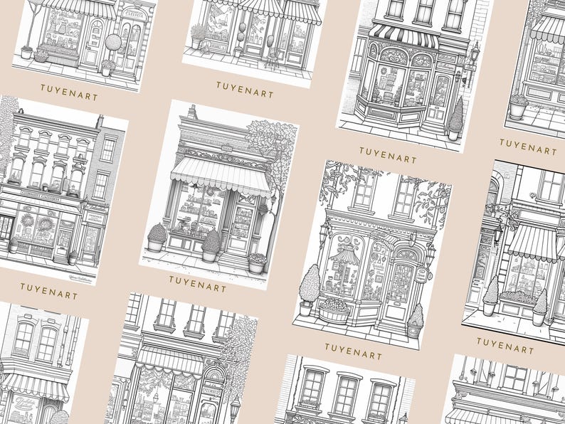 Whimsical Store Fronts Coloring Book, Shopfronts Coloring Page ...