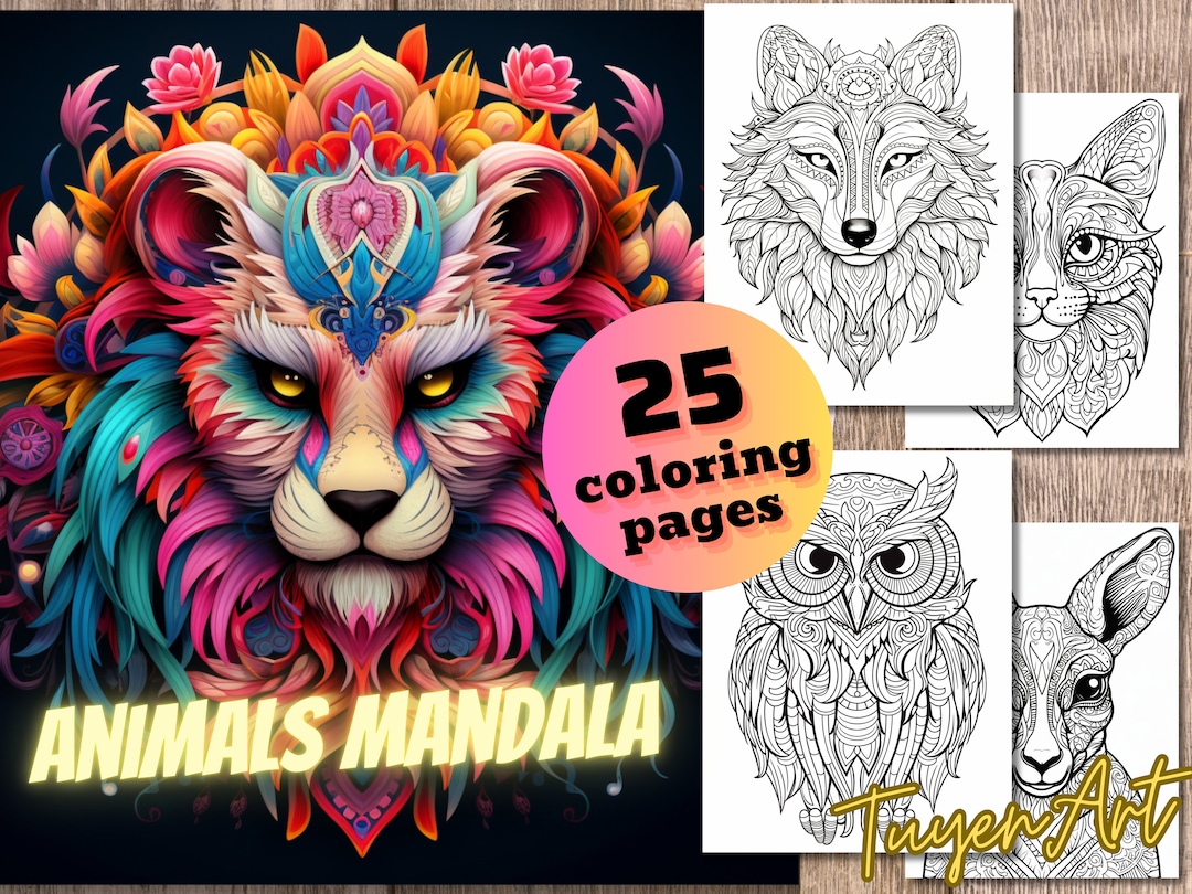 Animals Mandala Coloring Pages, Coloring Book for Adults Kids Teen ...