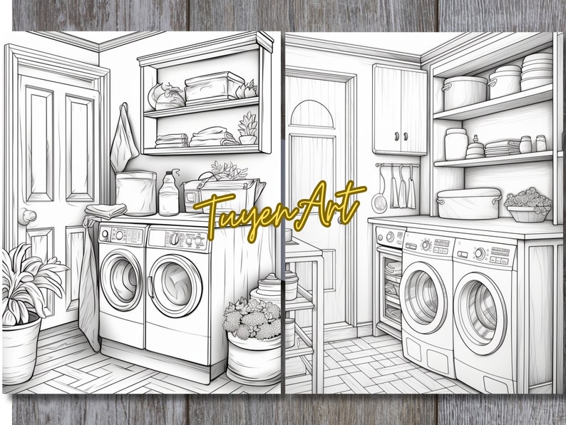 Laundry Room Coloring Book, House Interior Design, Instant Download PDF ...