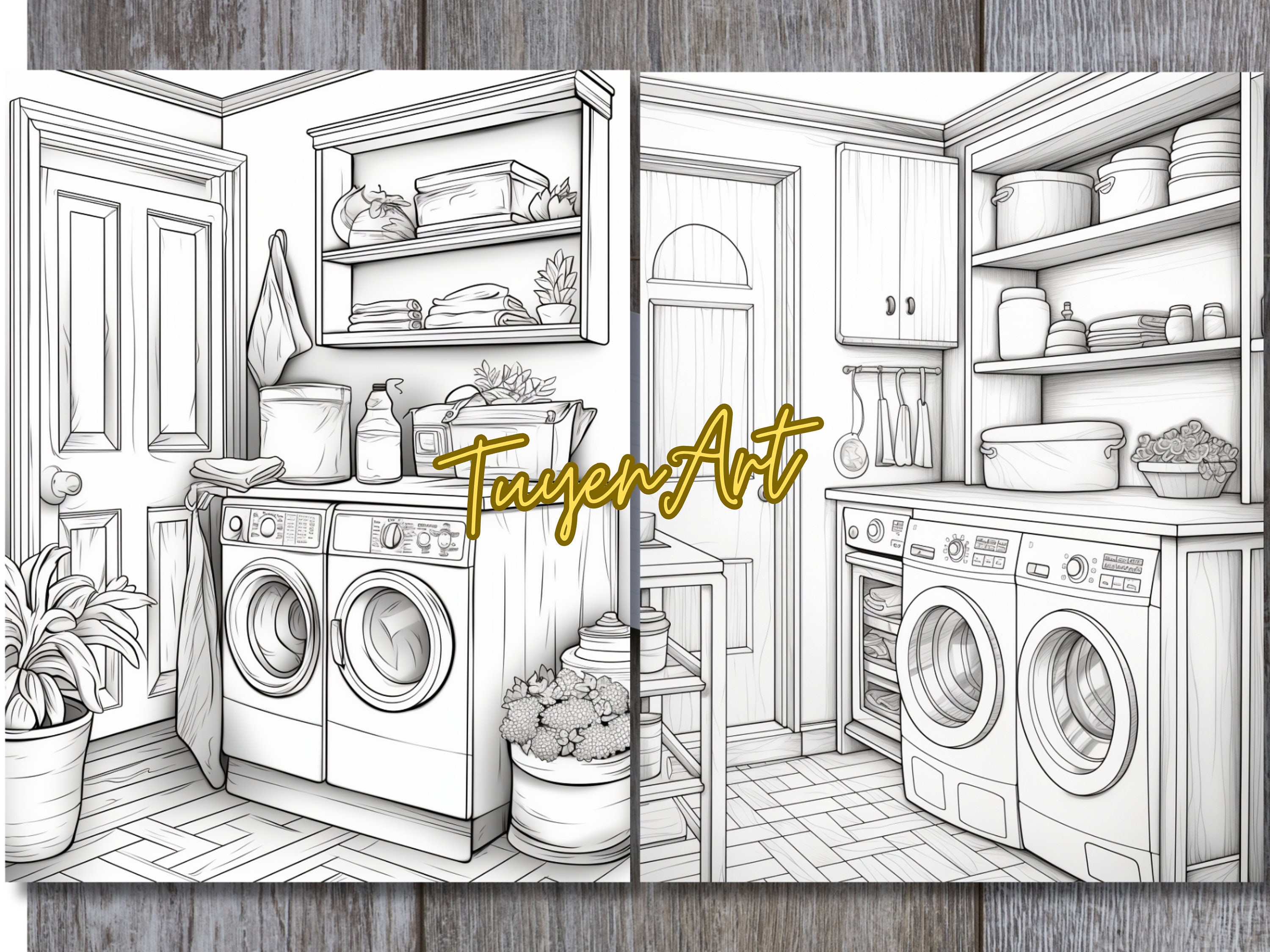 Laundry Room Coloring Book, House Interior Design, Instant Download PDF ...