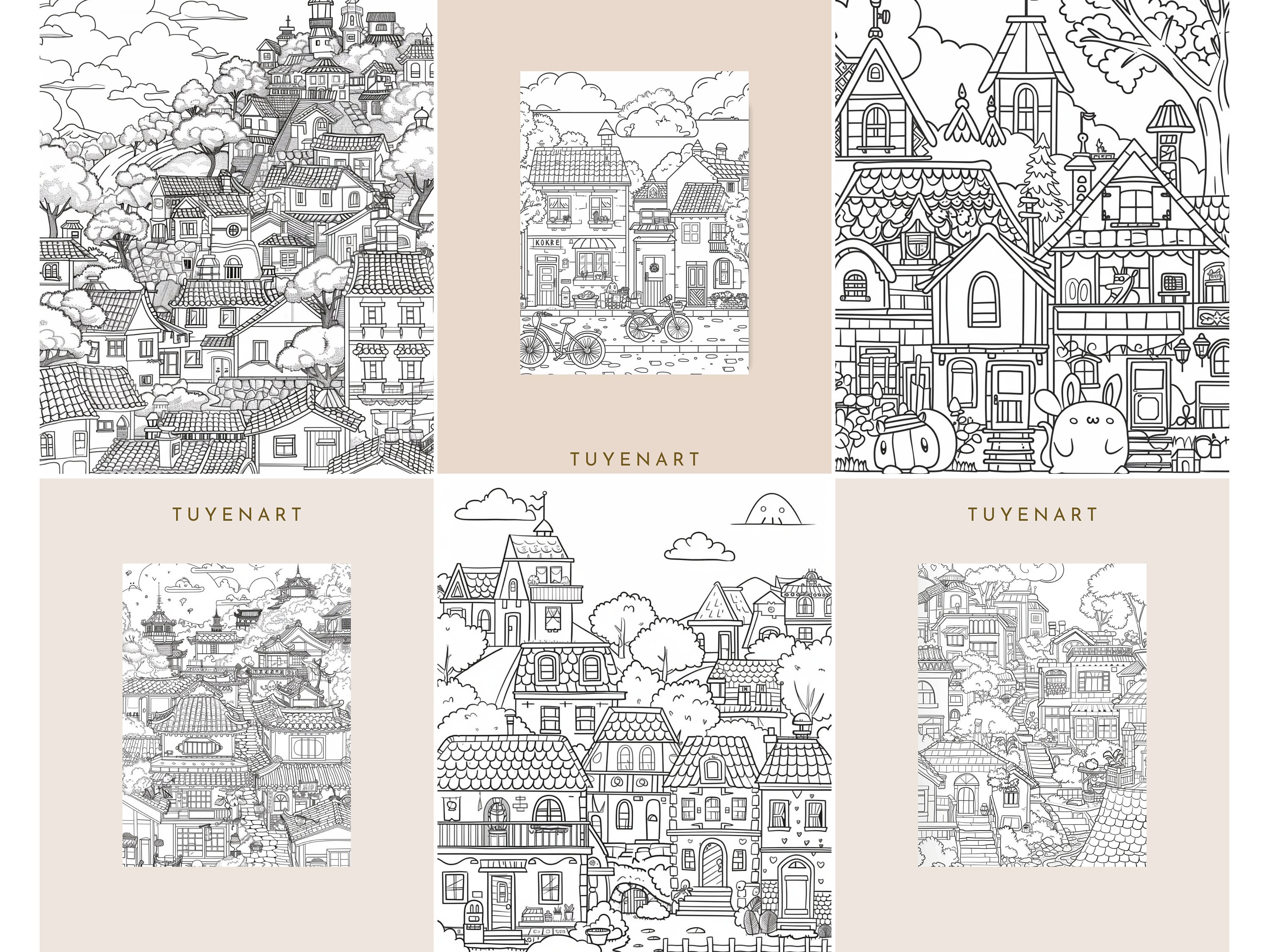 Kawaii Town Coloring Book, Architect and Building Coloring Pages ...