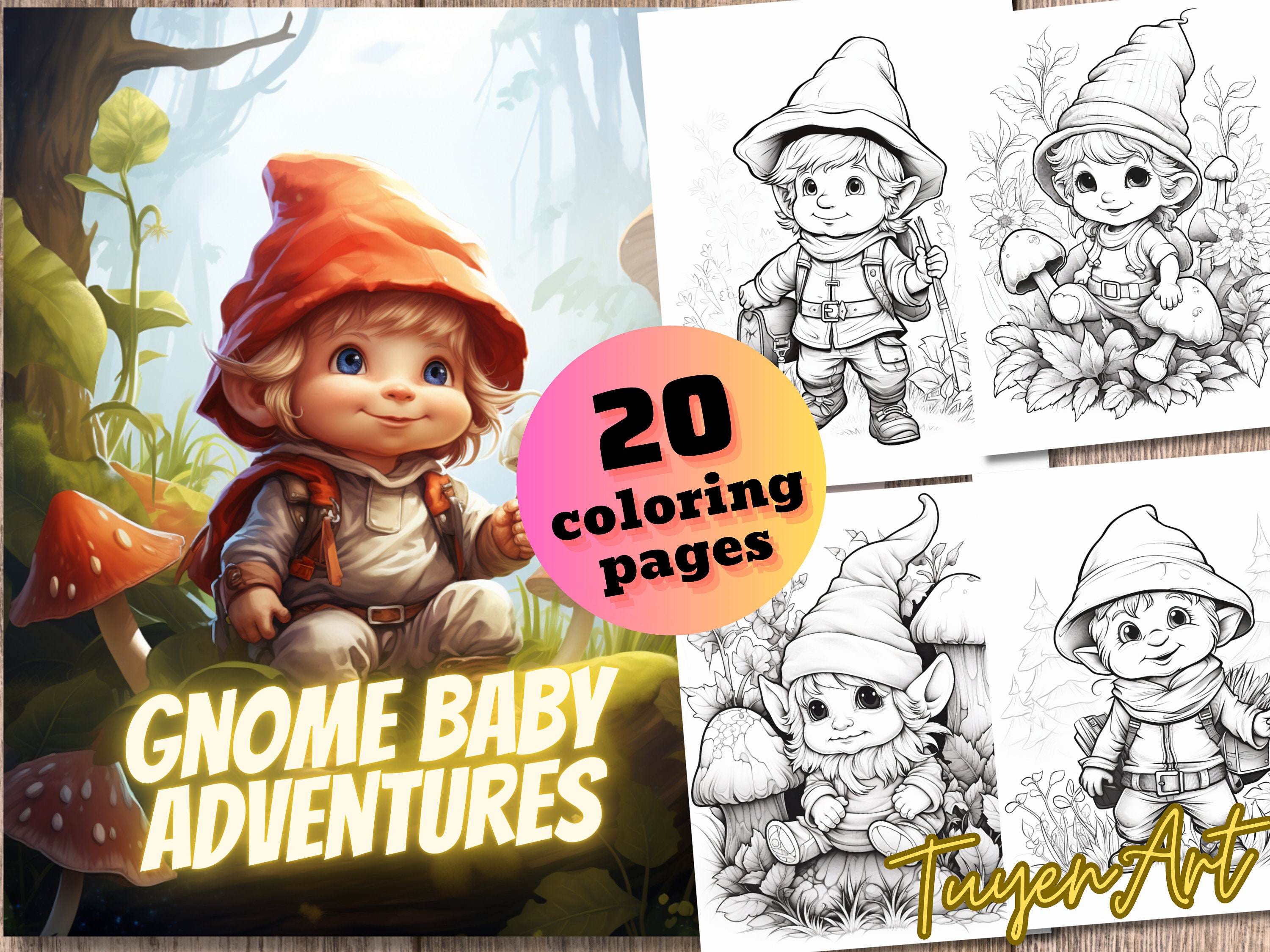 Gnome Baby Adventures Adult Coloring Pages Digital Download, Adult ...