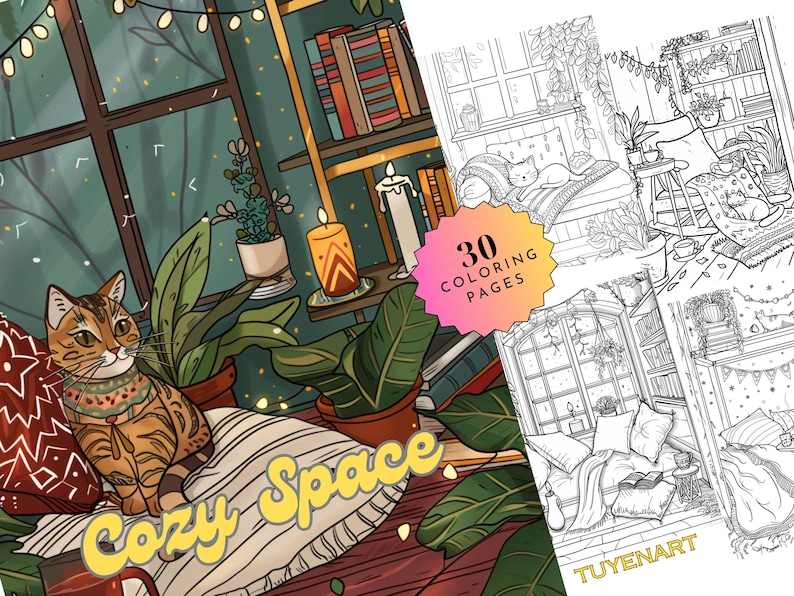 Cozy Space Coloring Book, Boho Room Coloring Page, Cozy Room Coloring ...