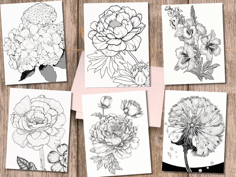 35 Flower Bundles Printable, Coloring Pages, Coloring Book, Adults Kids ...