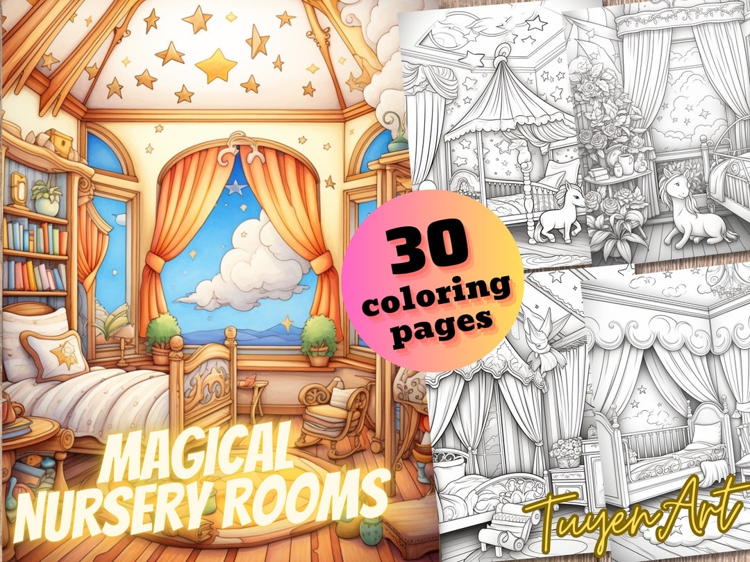Magical Nursery Rooms Designs Coloring Book for Adults - Boho and ...