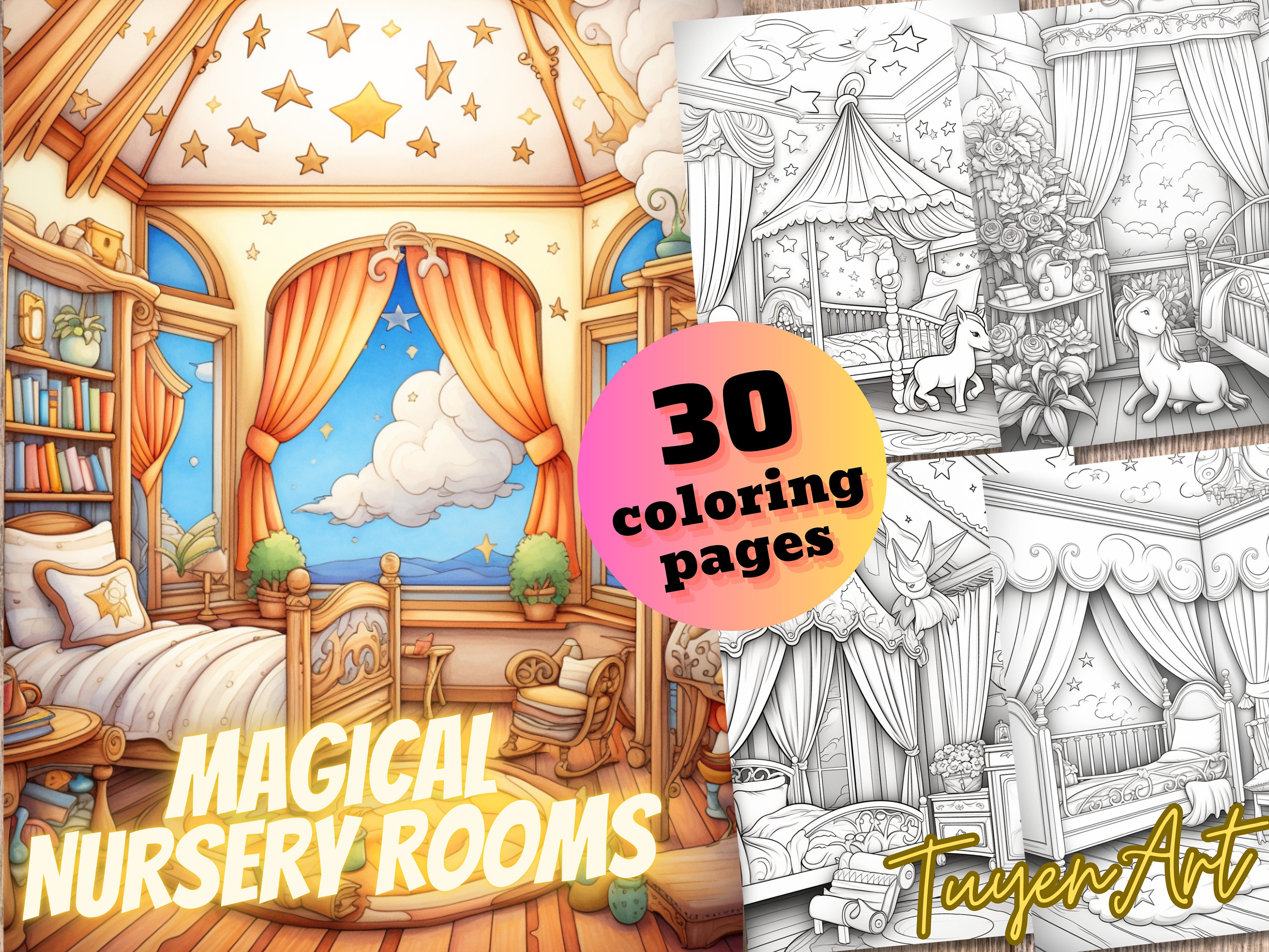 Magical Nursery Rooms Designs Coloring Book for Adults - Boho and ...
