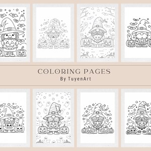 Halloween Gnomes Coloring Book, Cute Gnome Coloring Pages, Halloween ...