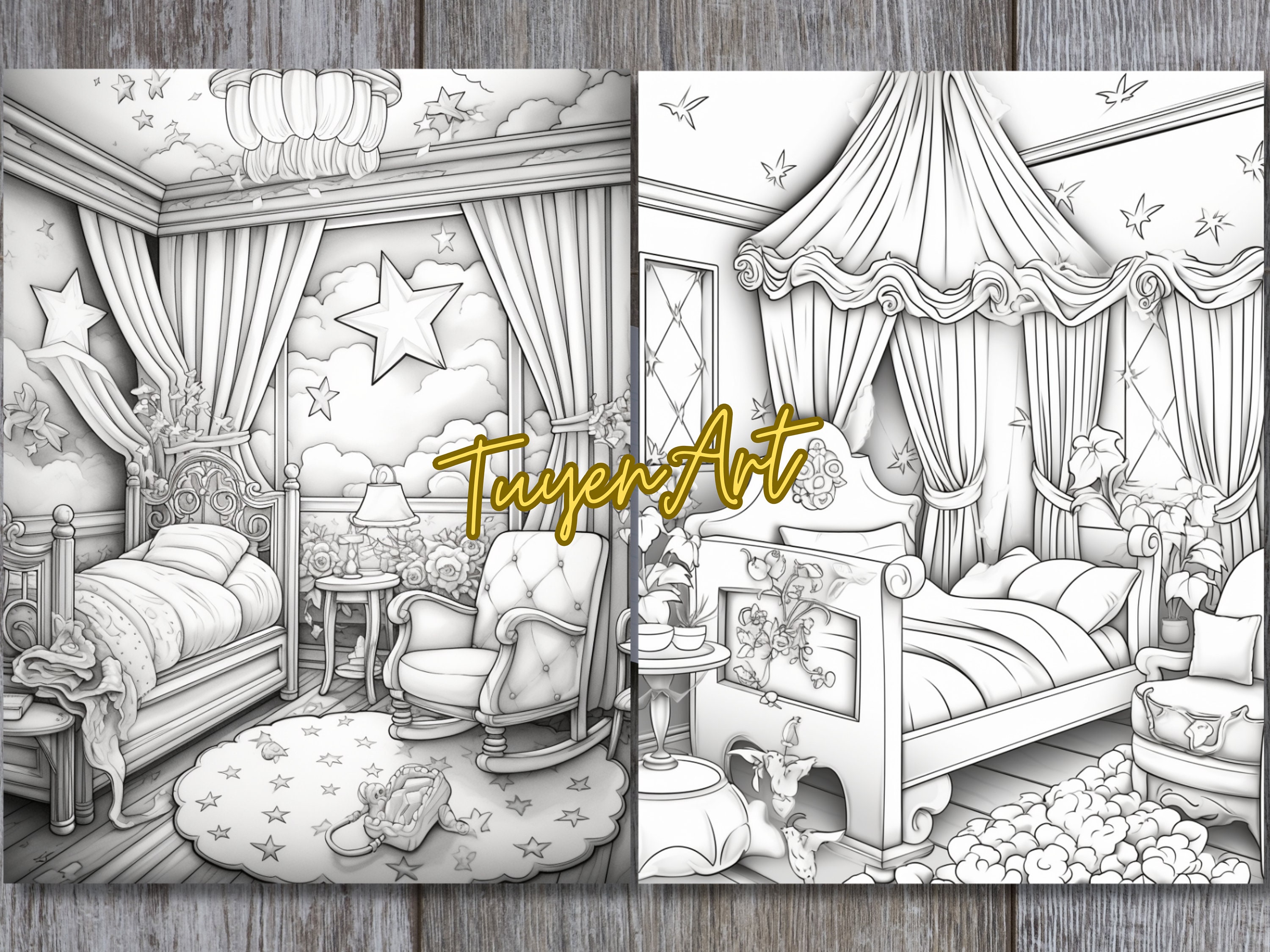Magical Nursery Rooms Designs Coloring Book for Adults - Boho and ...