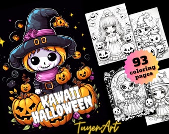 70 Kawaii Halloween Coloring Pages Cute Kawaii Kids - Etsy