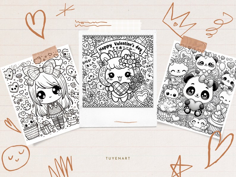 Kawaii Valentine's Coloring Book, Cute Kawaii Anime Coloring Pages ...