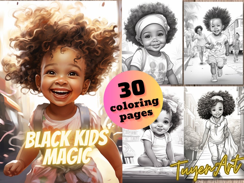 Black Kids Magic Coloring Pages, Black Kids Coloring Book, Printable ...