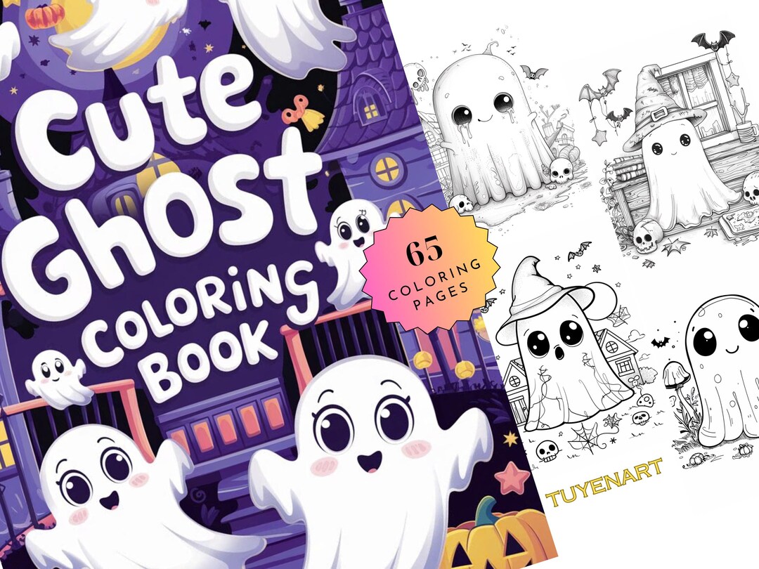 Cute Ghost Coloring Book, Halloween Creepy Coloring Page, Anime Cute ...