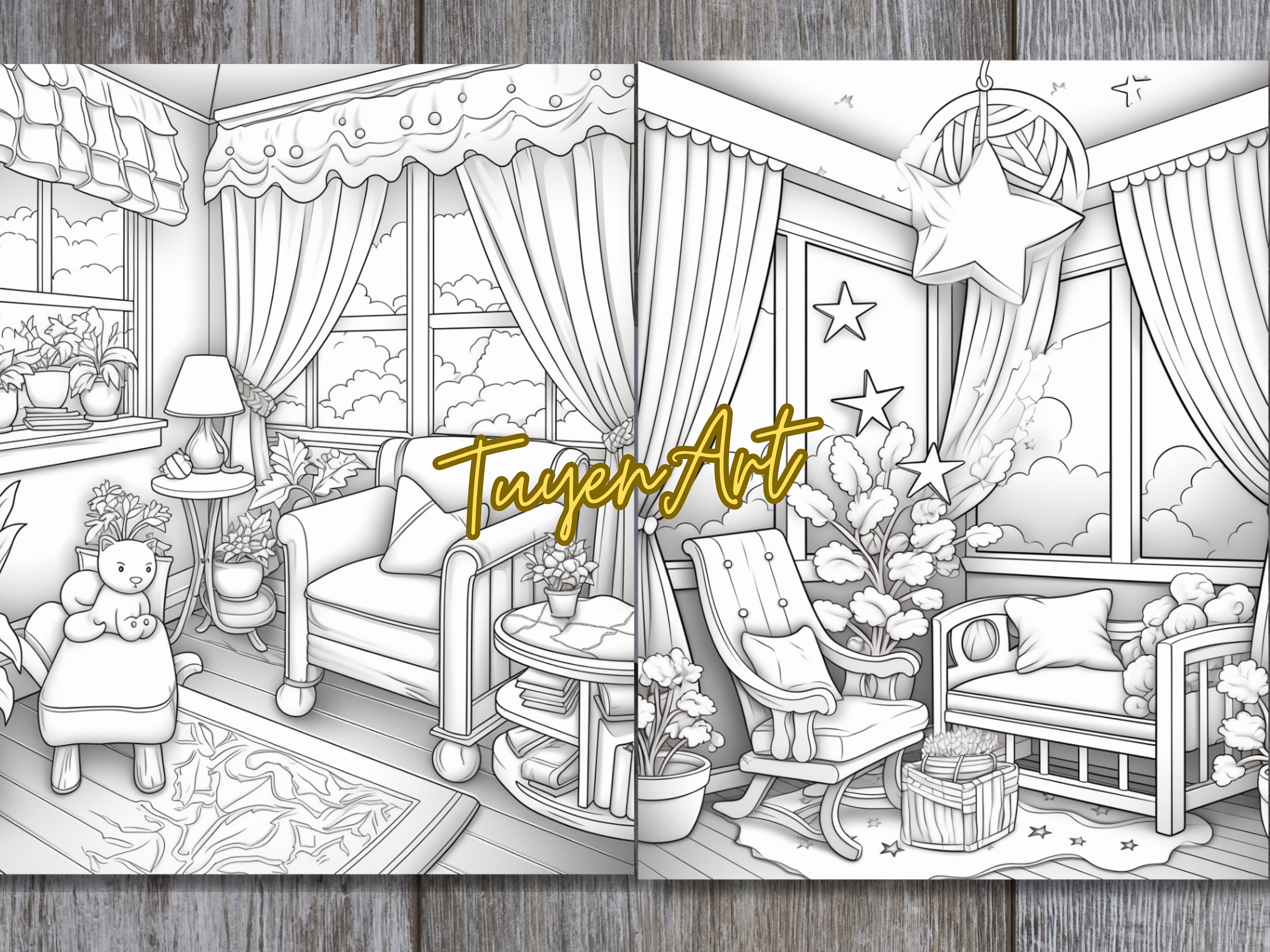 Magical Nursery Rooms Designs Coloring Book for Adults - Boho and ...
