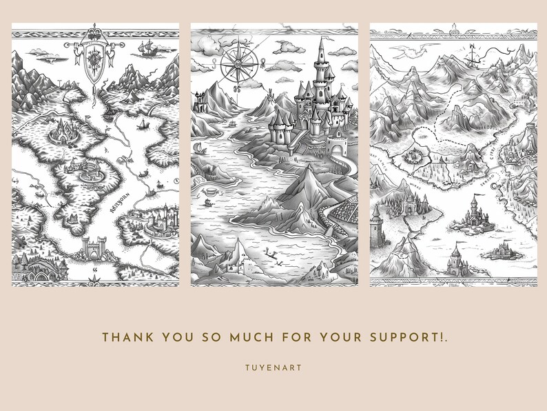 Fantasy Map Coloring Book, Landscapes Fantasy Worlds Coloring Page ...
