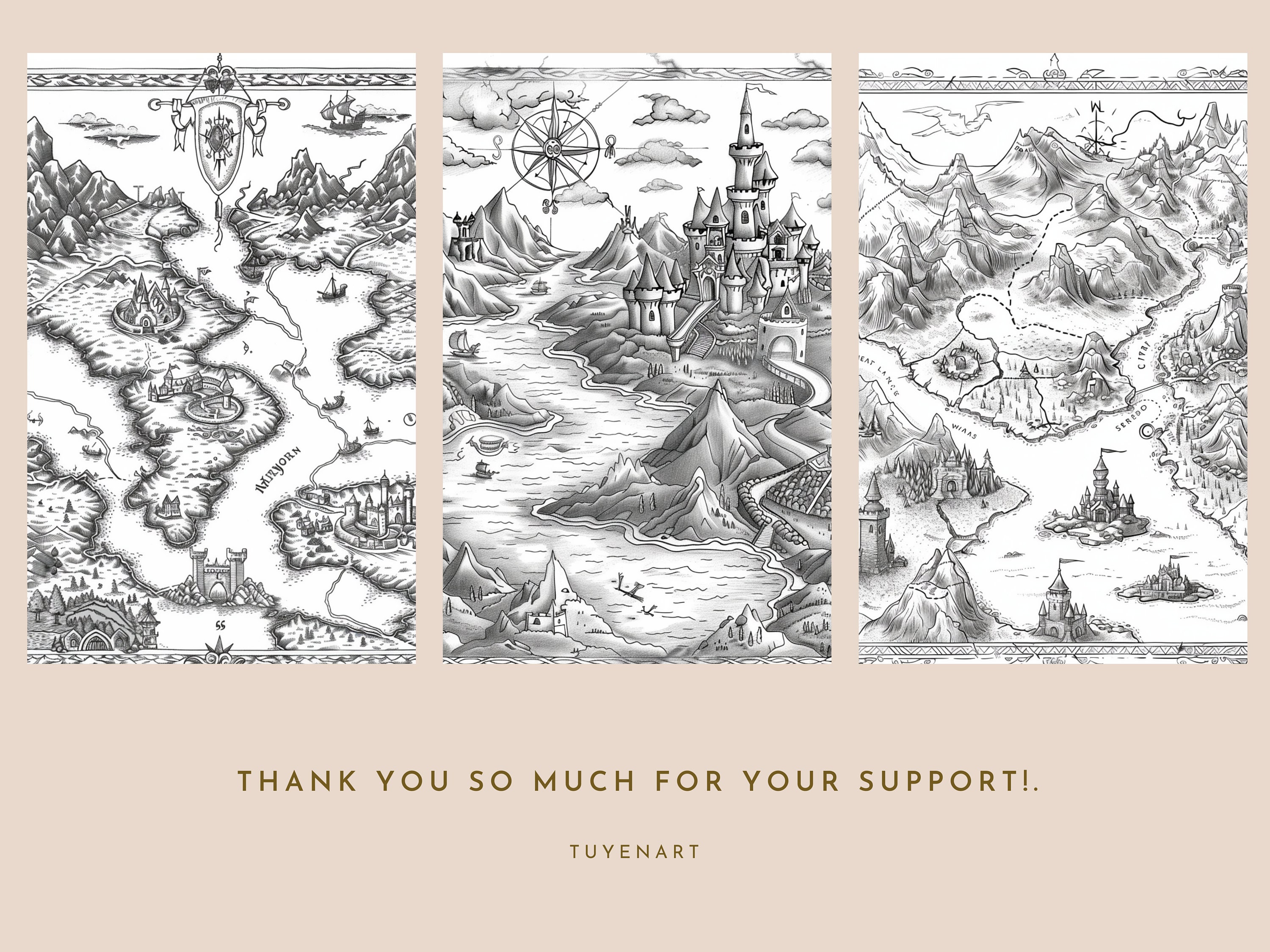 Fantasy Map Coloring Book, Landscapes Fantasy Worlds Coloring Page ...