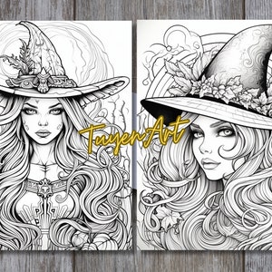 Halloween Witch Coloring Book, Gothic Pumpkin Witch Coloring Pages for ...
