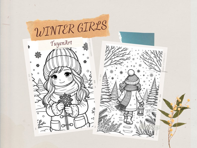 Winter Girls Coloring Book, Coloring Pages for Adults and Kids, Winter ...
