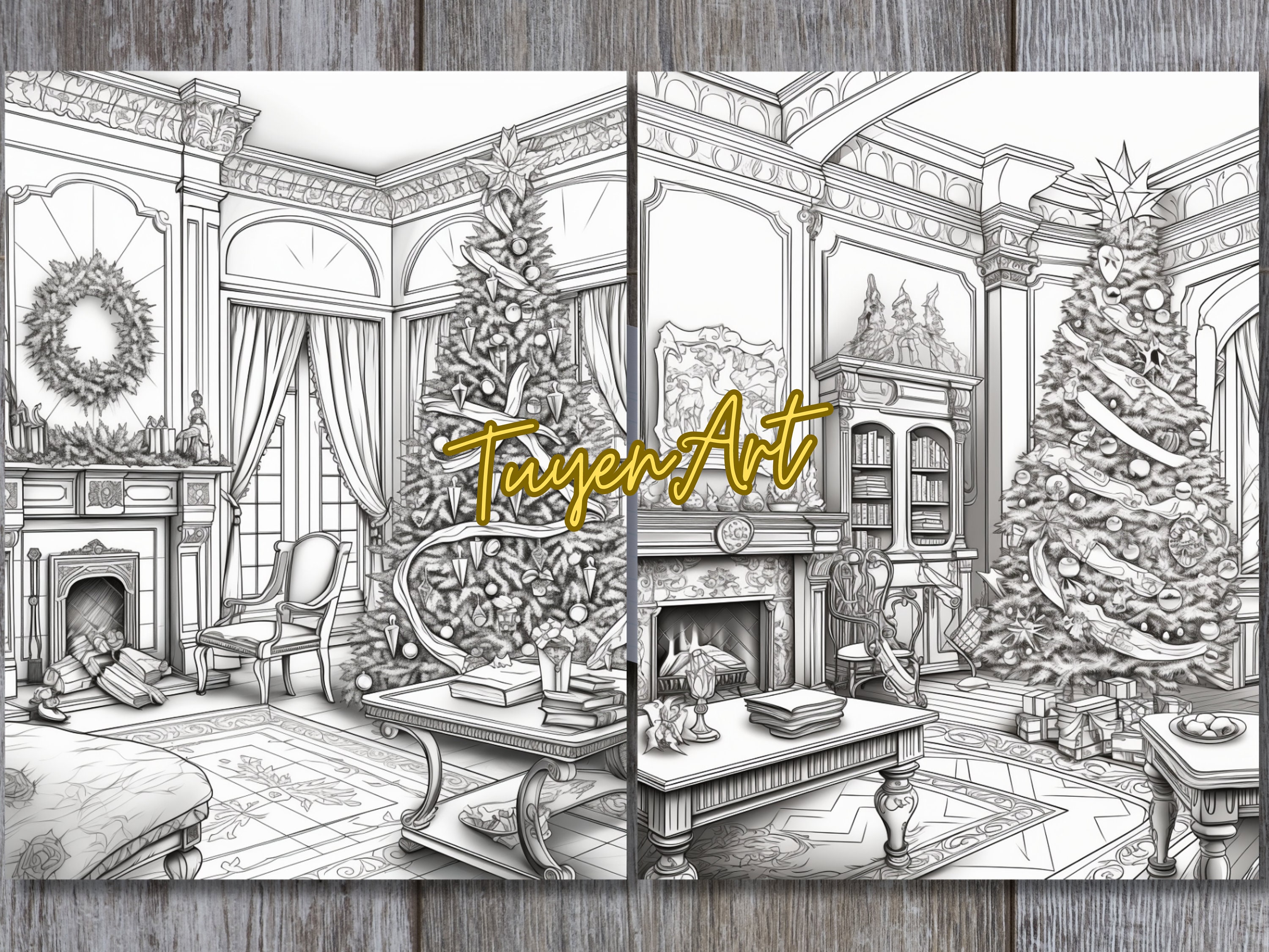 Christmas Room Architecture Coloring Book, Christmas Interior Design ...
