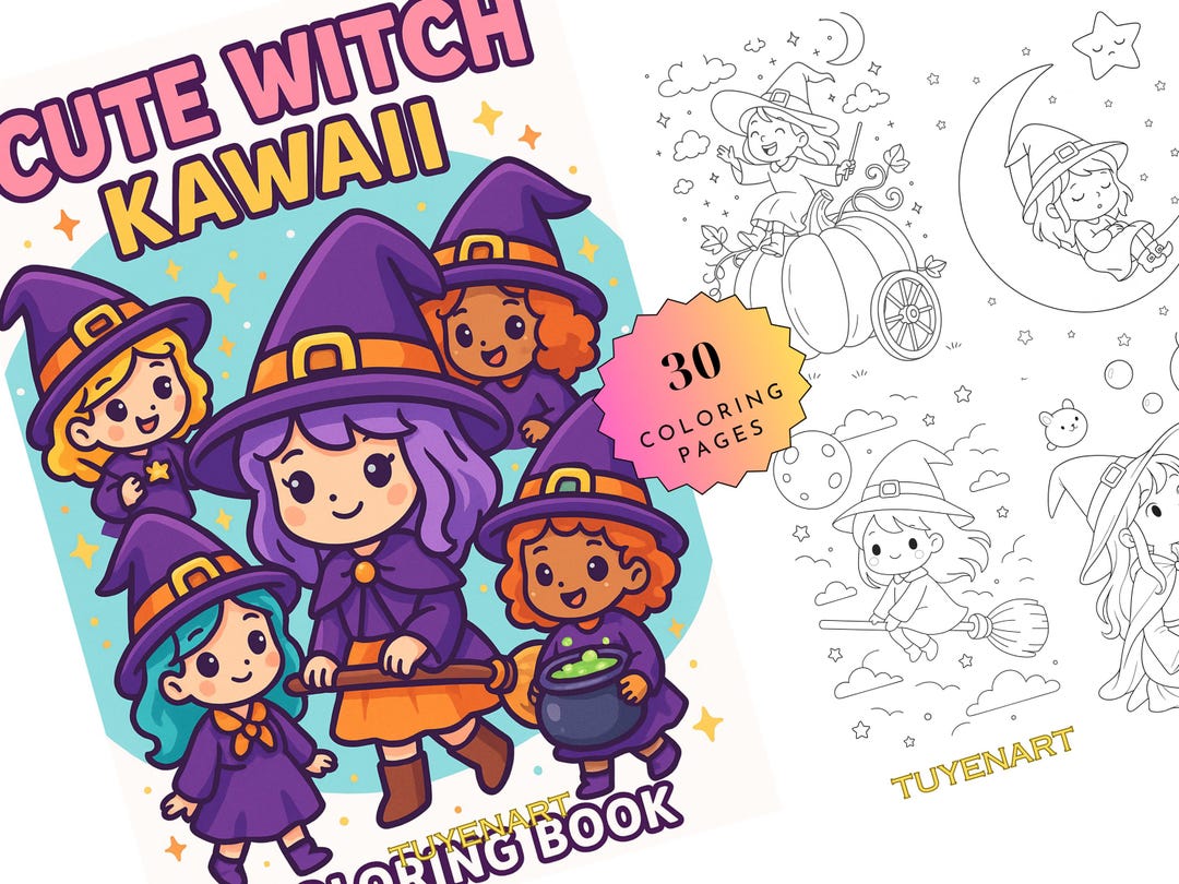 Cozy Witch Kawaii Coloring Book, Cozy Book Simple Coloring Pages ...