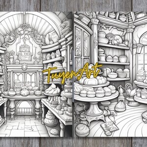 Magical Bakery Coloring Book, Cakes Sweets, Interior Design Coloring ...