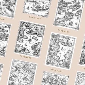 Fantasy Map Coloring Book, Landscapes Fantasy Worlds Coloring Page ...