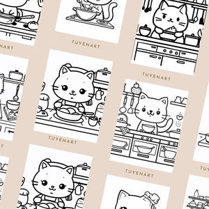 Kawaii Cat Cooking Coloring Book, Kawaii Cat Coloring Page, Kawaii Cat ...