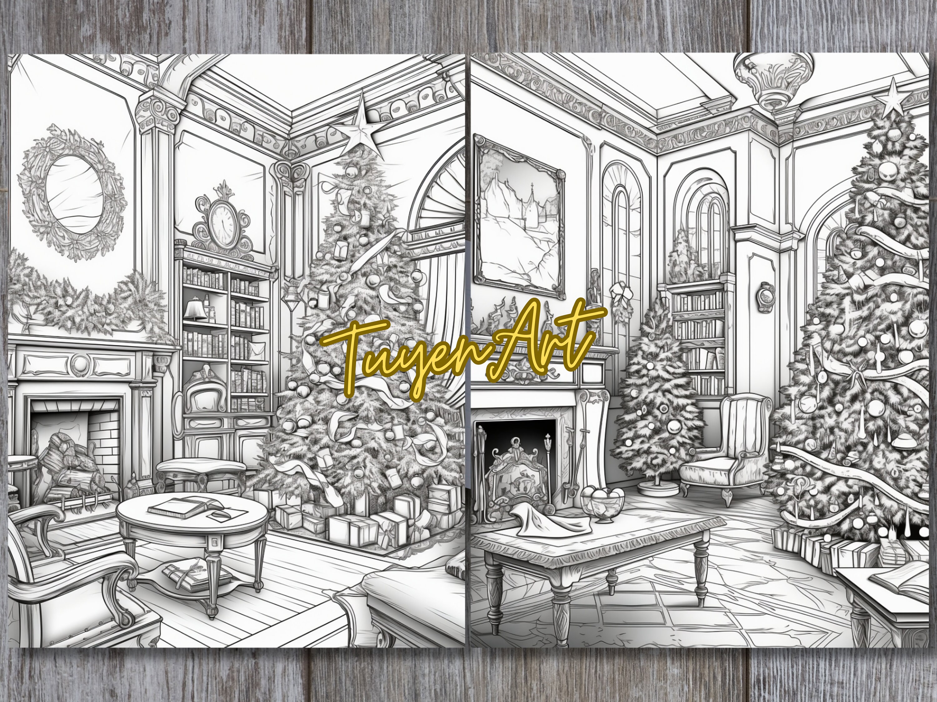 Christmas Room Architecture Coloring Book, Christmas Interior Design ...