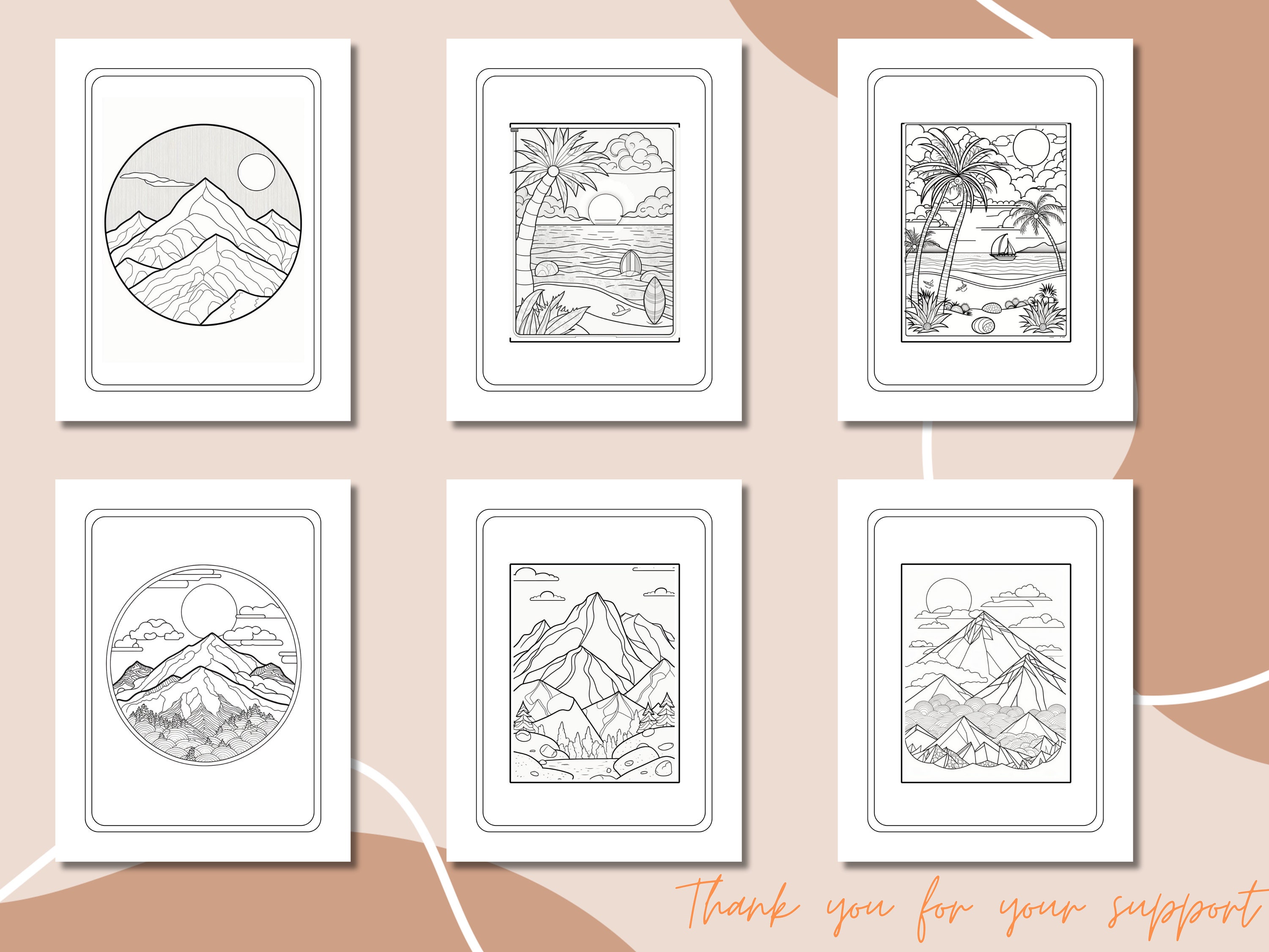 Minimalist Scenery Coloring Book, Adult Coloring Book Printable, Boho ...