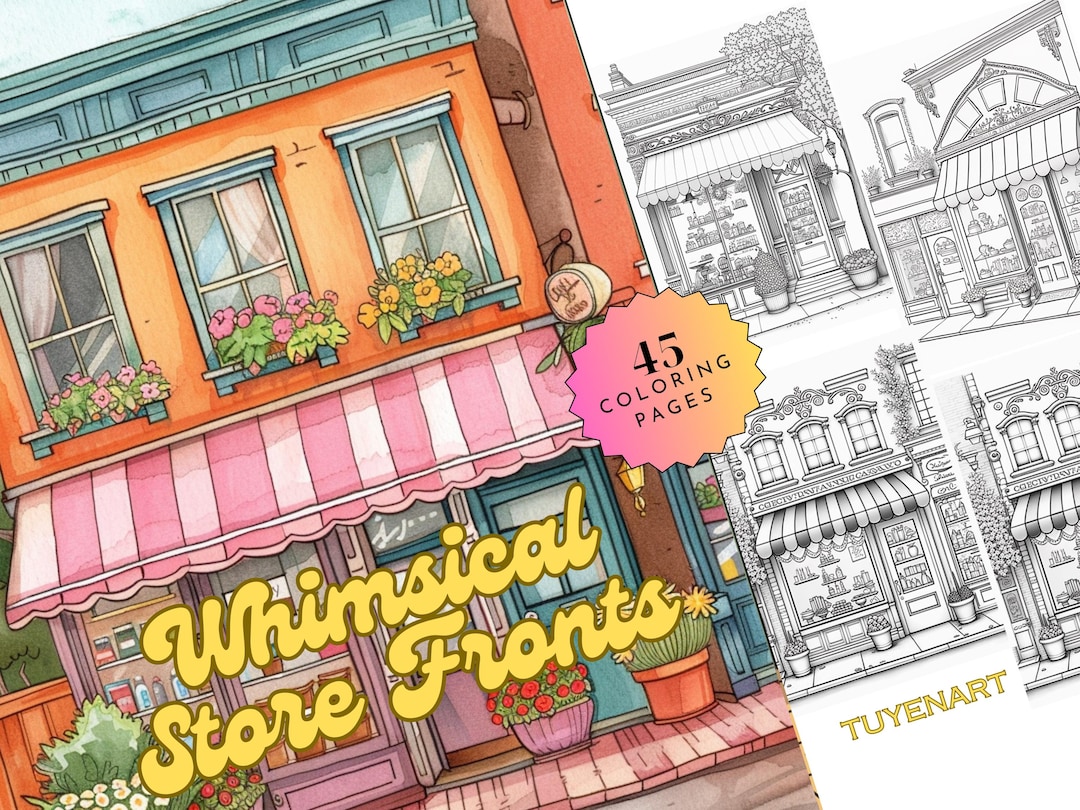 Whimsical Store Fronts Coloring Book, Shopfronts Coloring Page ...