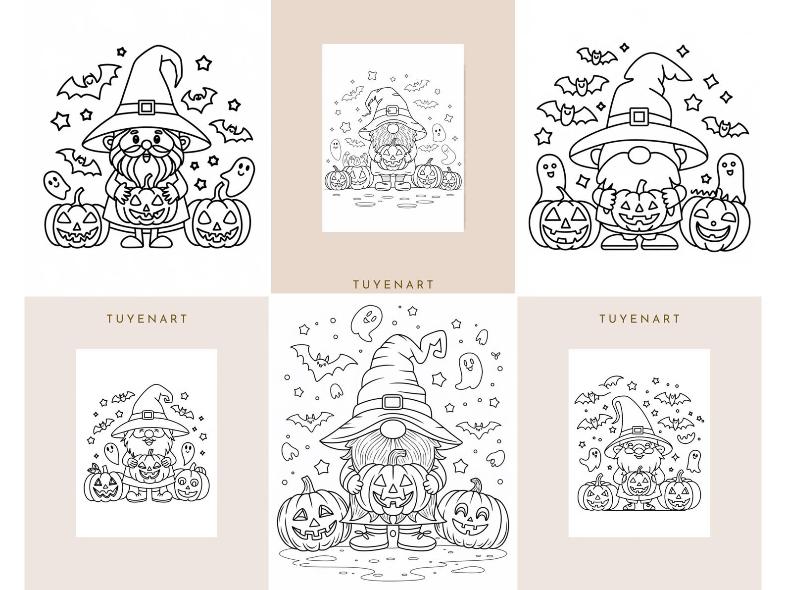 Halloween Gnomes Coloring Book, Cute Gnome Coloring Pages, Halloween ...