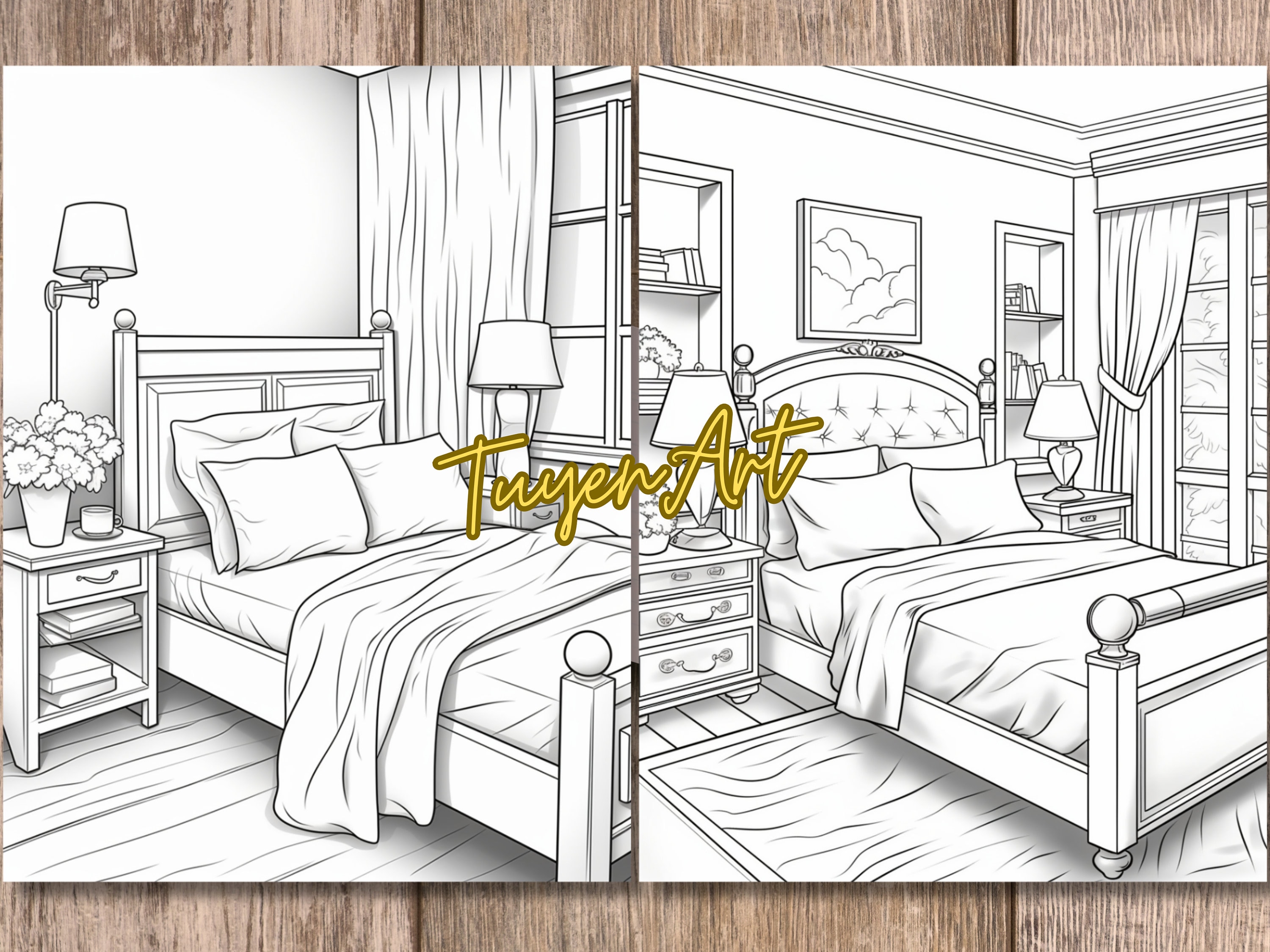 Relaxing Bedroom Coloring Book, Modern & Minimal Interior Design, House ...