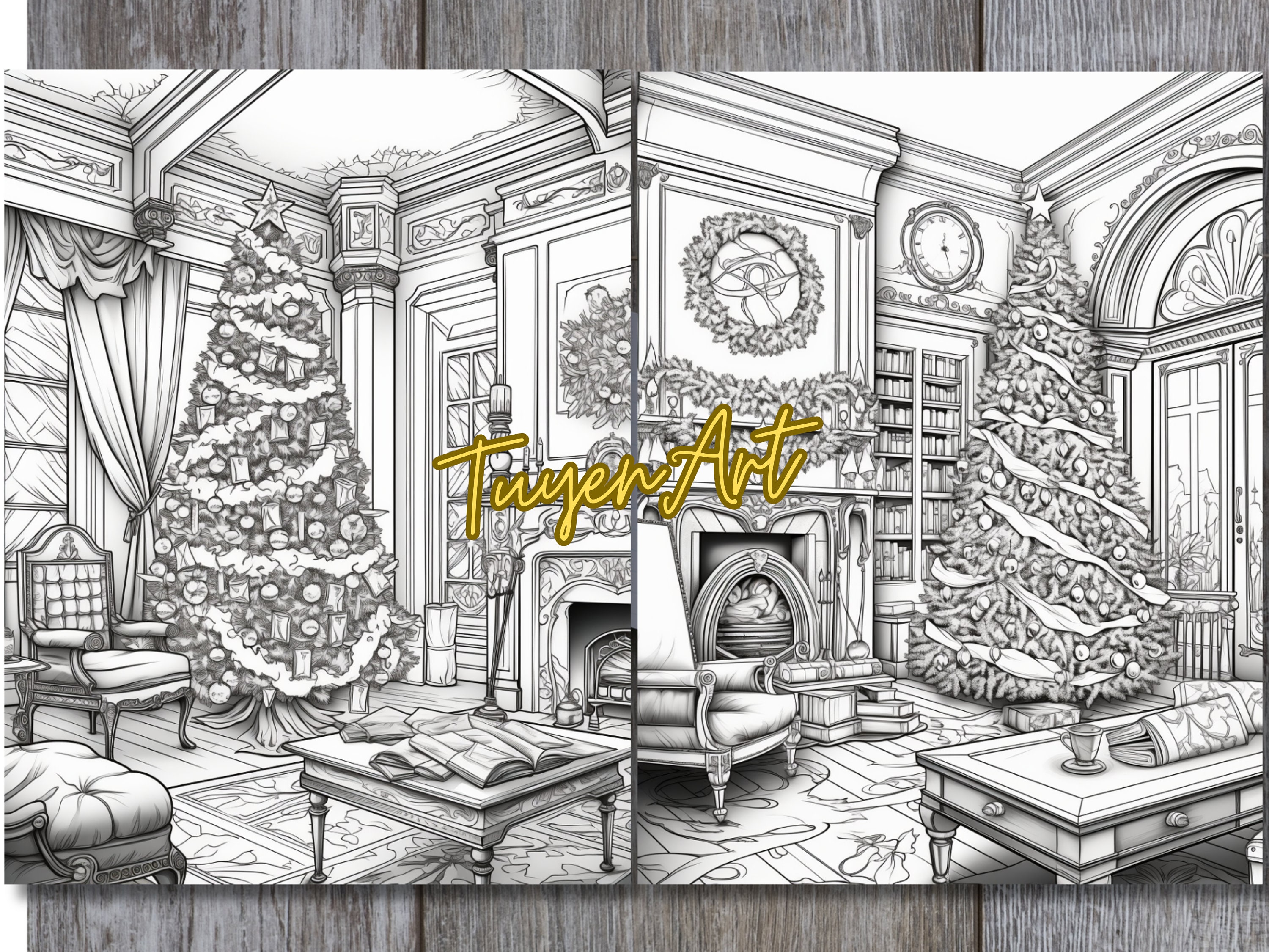 Christmas Room Architecture Coloring Book, Christmas Interior Design ...