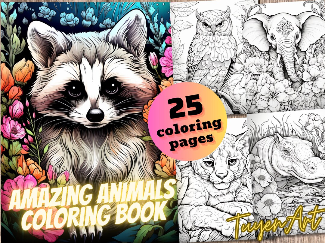 Amazing Animals Adult Coloring Book, Printable Coloring Book PDF ...