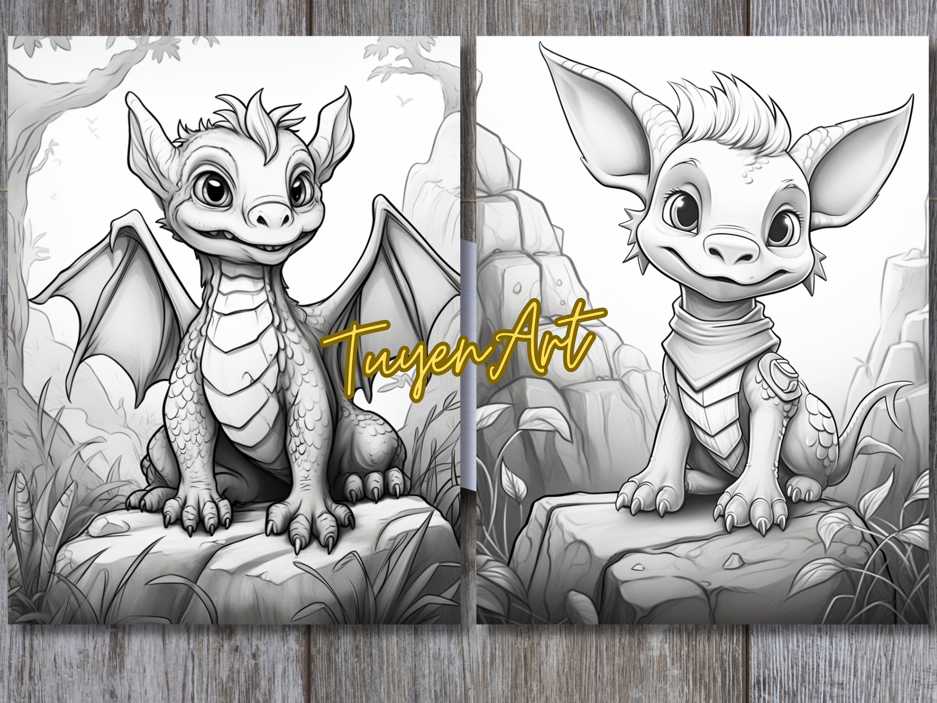 A Cute Dragon Guardians Fantasy Coloring Page Book, Adults Kids Instant ...