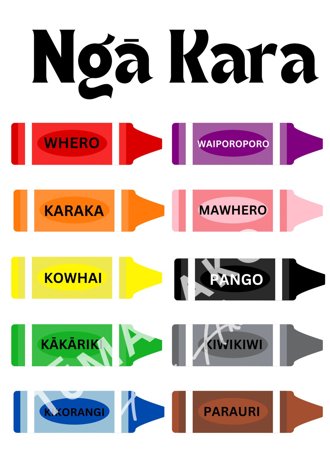 Maori and English Colors - Crayons - Etsy