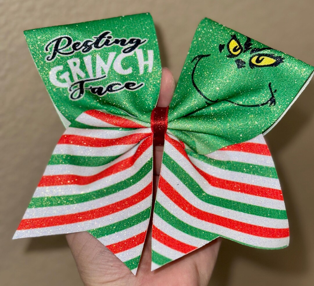 Resting Grinch Face Glitter Cheer Bow - Etsy