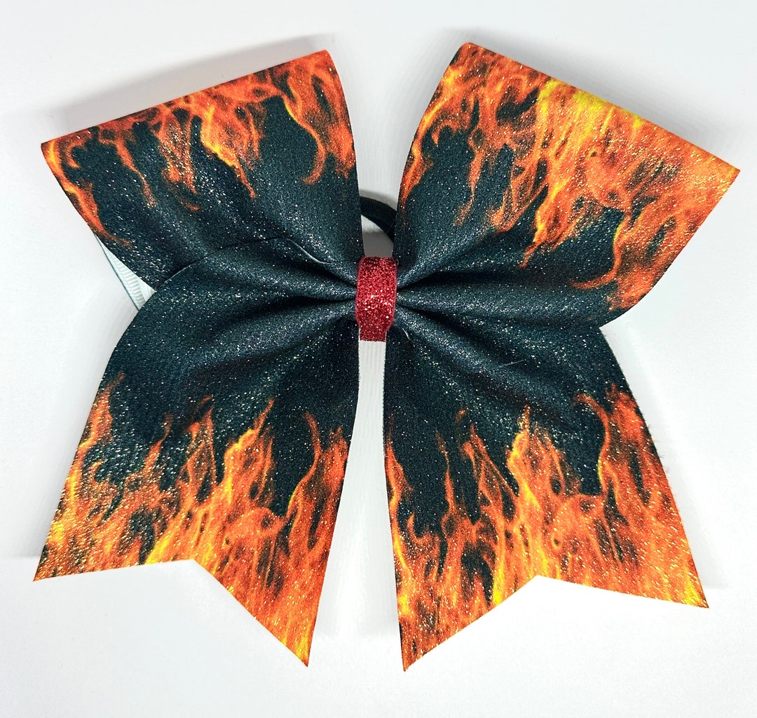 Loop and Tail Flames Black Out Center Cheer Bow - Etsy