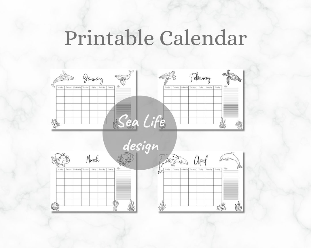 Undated Monthly Calendar Printable Calendar Template Digital - Etsy