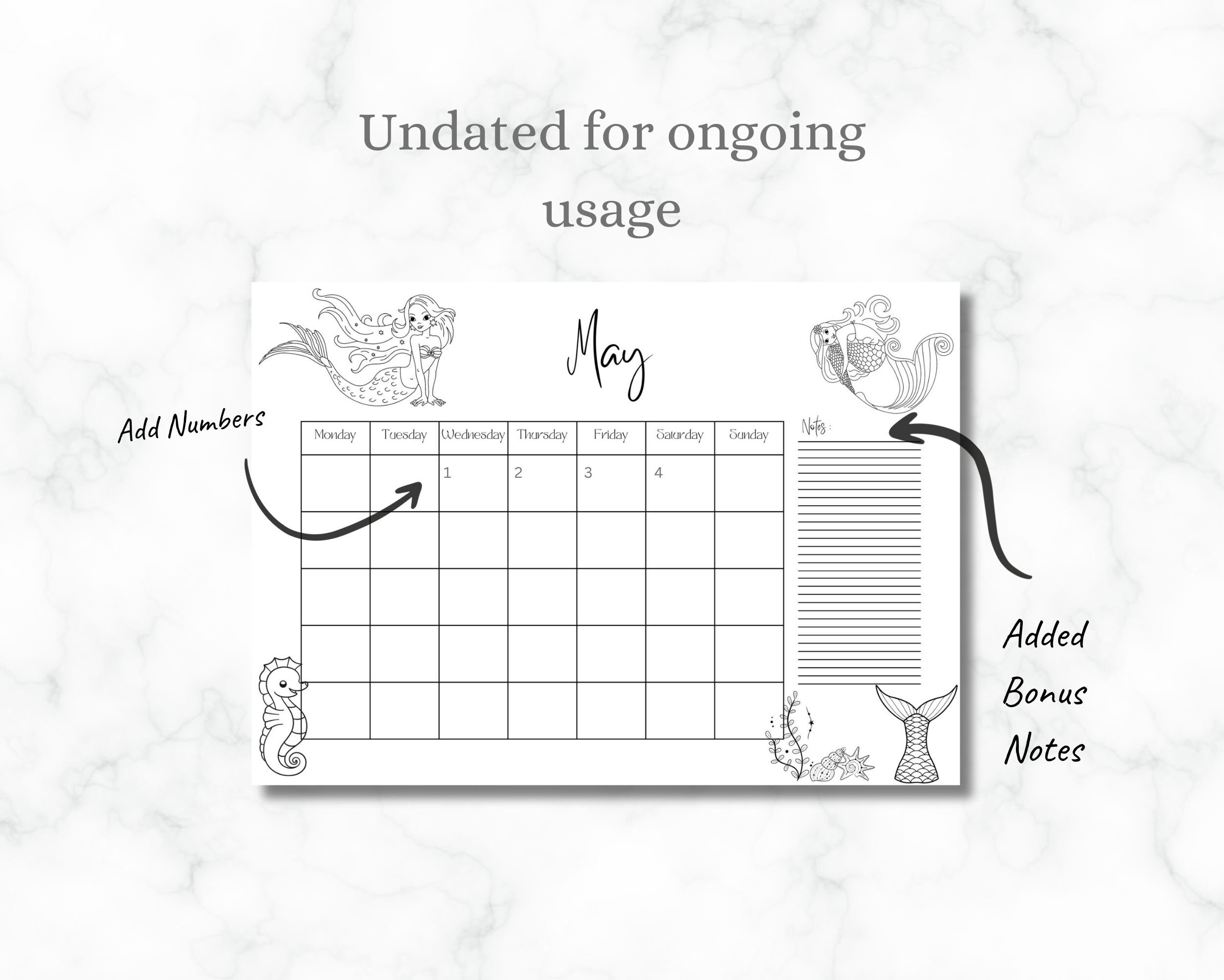 Undated Monthly Calendar Printable Calendar Template Digital - Etsy