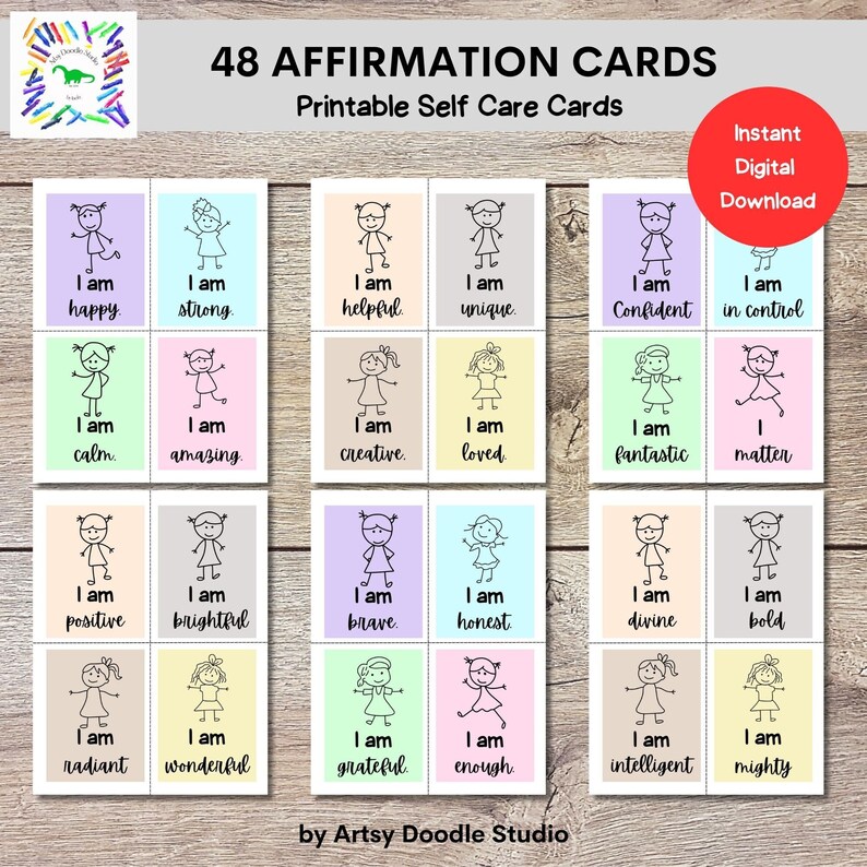 60 Affirmation Cards Digital Download, Mindfulness Kids Affirm Cards ...
