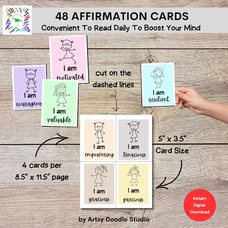 60 Affirmation Cards Digital Download, Mindfulness Kids Affirm Cards ...