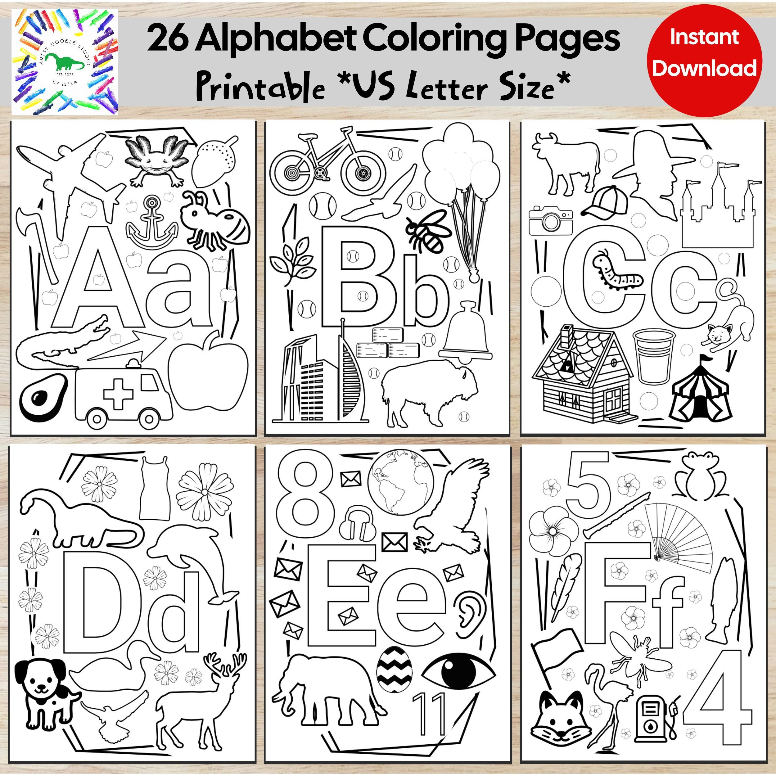 Alphabet Coloring Book,abc Coloring Pages, Set of 26 Alphabet ...