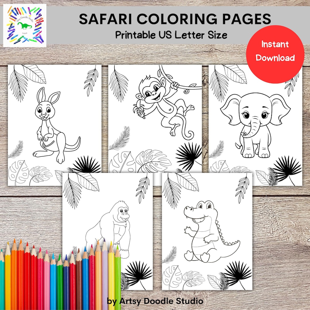 Safari Animals Coloring Pages, 12 Coloring Pages for Kids, Jungle ...