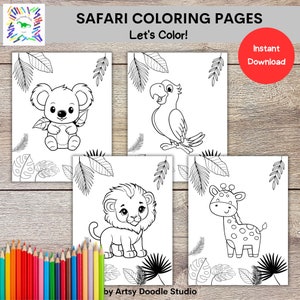 Safari Animals Coloring Pages, 12 Coloring Pages for Kids, Jungle ...