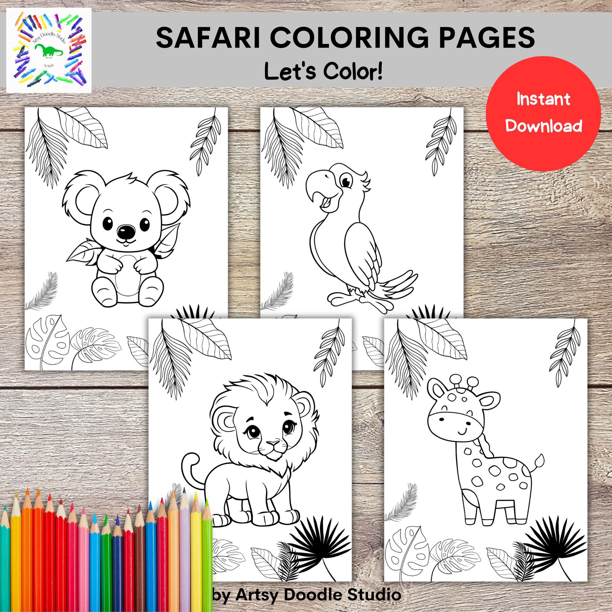 Safari Animals Coloring Pages, 12 Coloring Pages for Kids, Jungle ...