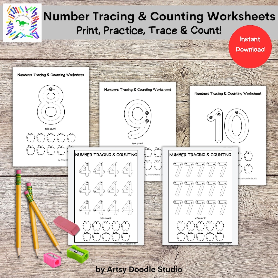 Number Tracing Worksheets Traceable Numbers Preschool - Etsy