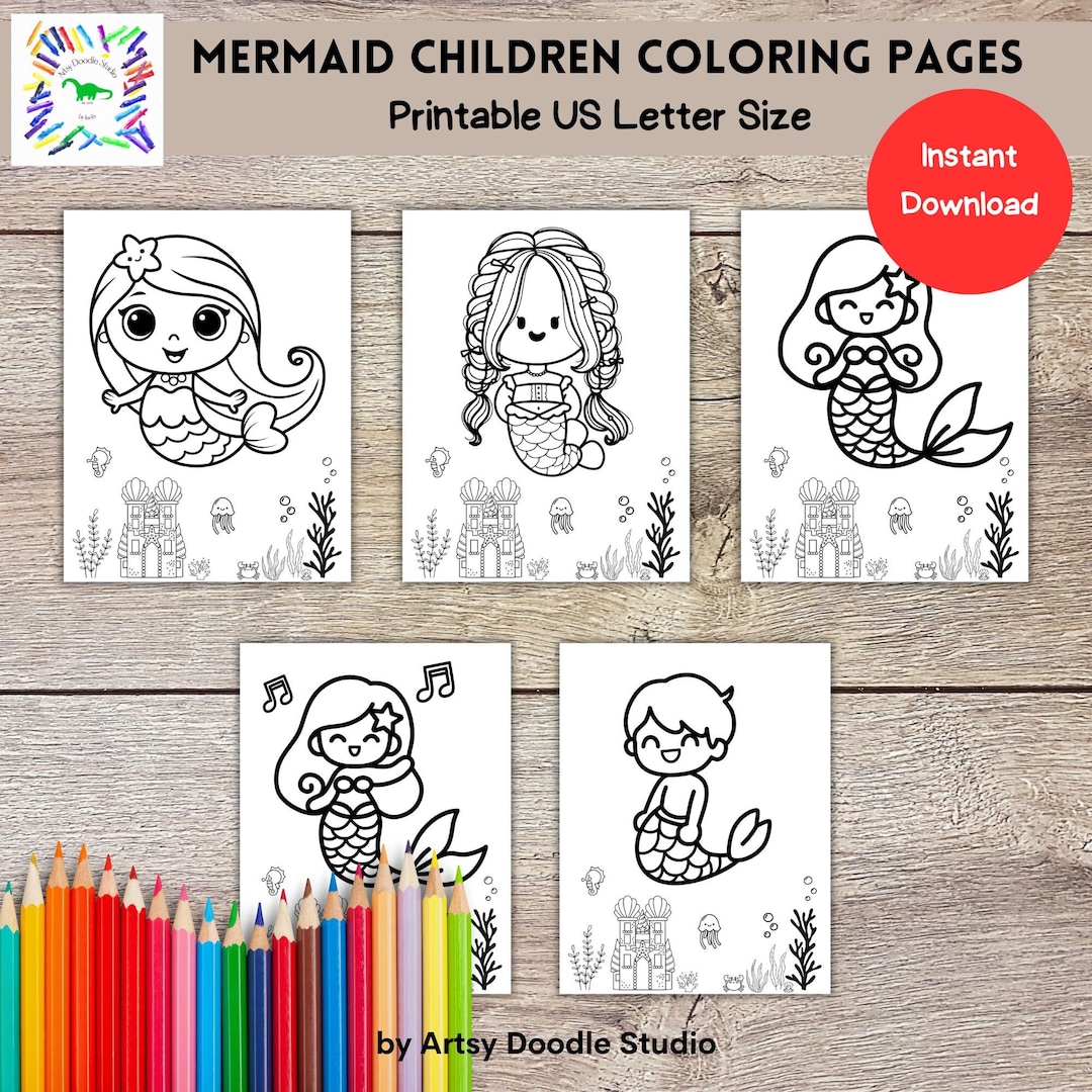 Mermaid Coloring Pages for Kids, Preschoolers, Toddlers, 10 Mermaid ...
