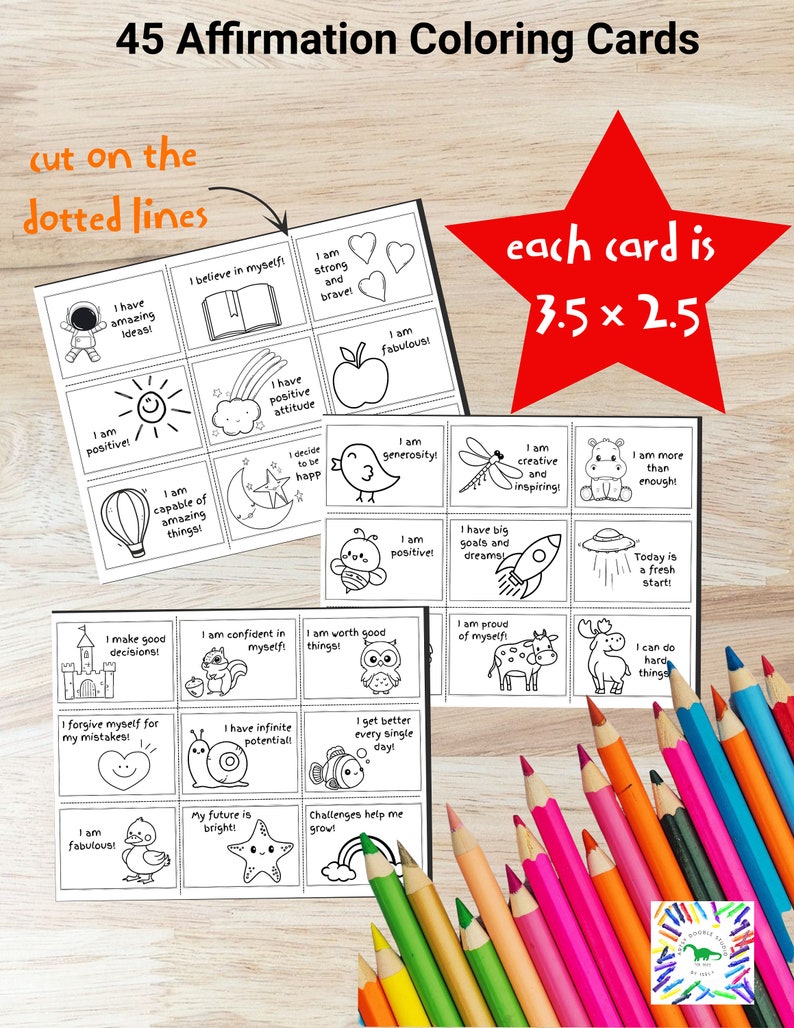 45 Printable Affirmation Coloring Cards for Kids, Coloring Cards for ...
