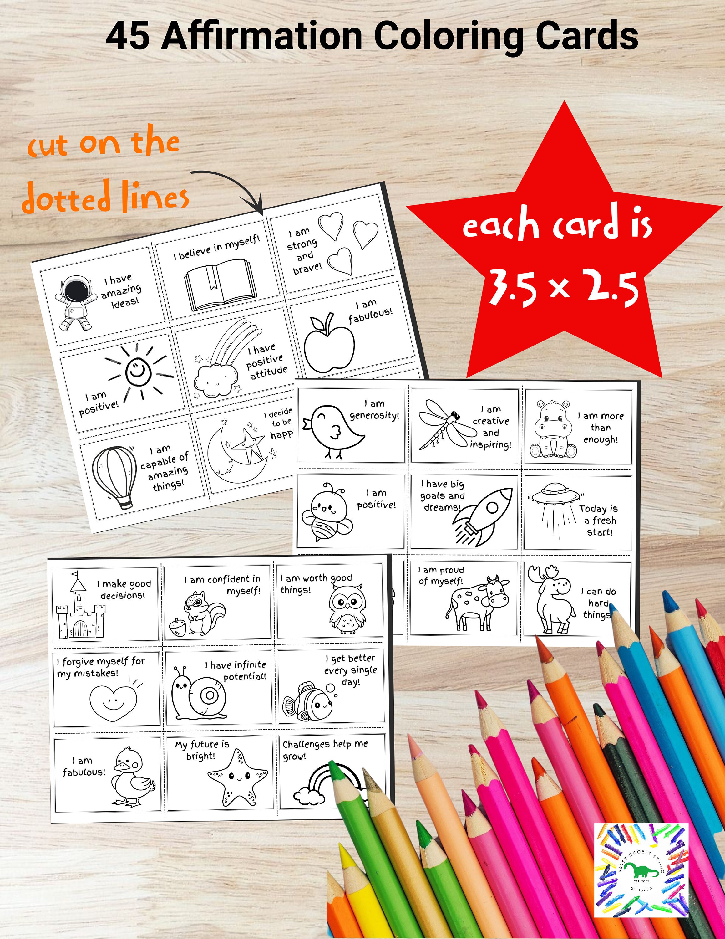 45 Printable Affirmation Coloring Cards for Kids, Coloring Cards for ...