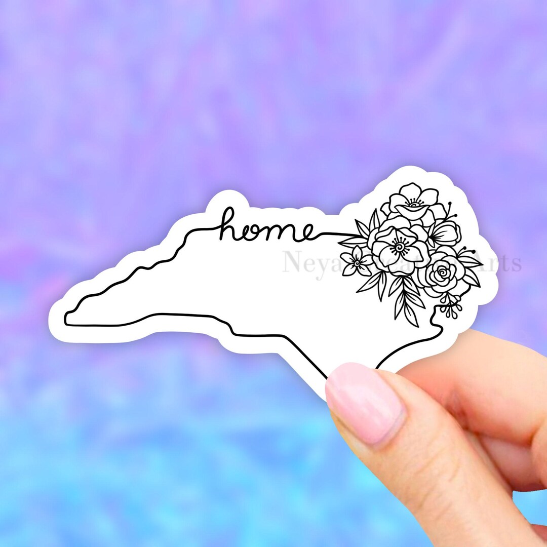 North Carolina State Sticker, Floral States Map, Water Bottle Stickers ...